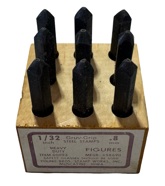 Young Bros Heavy Duty 9 Character Number Set, 1/32" Steel Stamps USA M ...