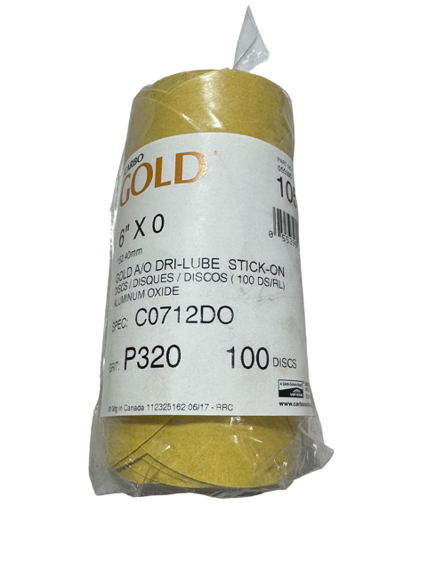 CARBO GOLD 6" No Hole Stick-On Discs 320 Grit Aluminum Oxide 100 Pack ...