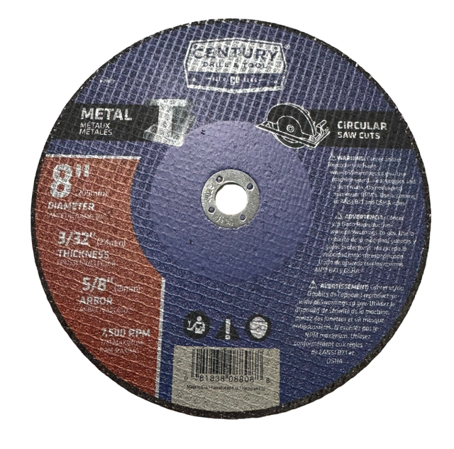 Century 8" x 3/32" x 5/8" Metal Cut-Off Wheel Type 1A Abrasive Saw Bla ...